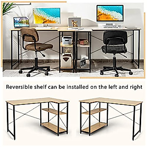 Tangkula L-Shaped Computer Desk with Reversible Shelves, 48 Inch Corner Computer Desk, Modern Writing Study Desk Home Office Workstation, Space Saving Design (48 Inch, Natural)