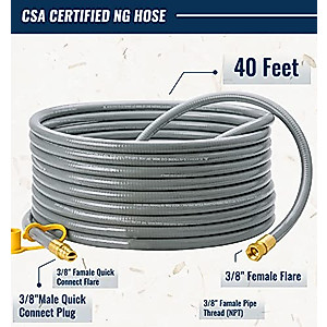 CALPOSE 40 Feet 3/8 inch ID Natural Gas Grill Hose with Quick Connect Fittings, Natural Gas Line for Grill, Pizza Oven, Heater and More Low Pressure Appliance