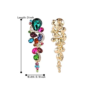 BriLove Women's Wedding Bridal Dangle Earrings Bohemian Boho Crystal Multiple Teardrop Chandelier Long Earrings Gold-Tone Multicolor Colorful