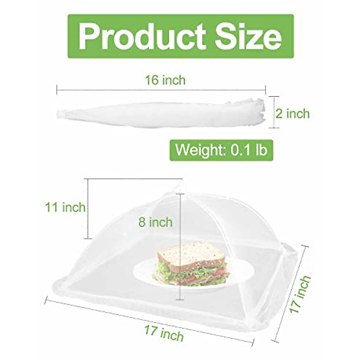 Lauon Large Food Cover,6 Pack Mesh Food Tent,17"x17",White Nylon Covers,Pop-Up Umbrella Screen Tents,Patio Net for Outdoor Camping, Picnics, Parties,BBQ,Collapsible and Reusable