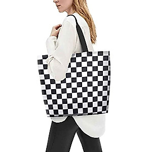 Tote Bag for Women Large Tote Bag Beach Tote Bag Shoulder Bag Daily Handbag - Racing Flag Checkers(Black White)