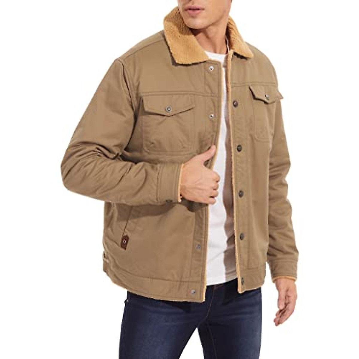 MAGCOMSEN Mens Sherpa Jackets Cargo Jackets Cotton Jackets Fleece Lining Windbreaker Work Jackets Black,XL