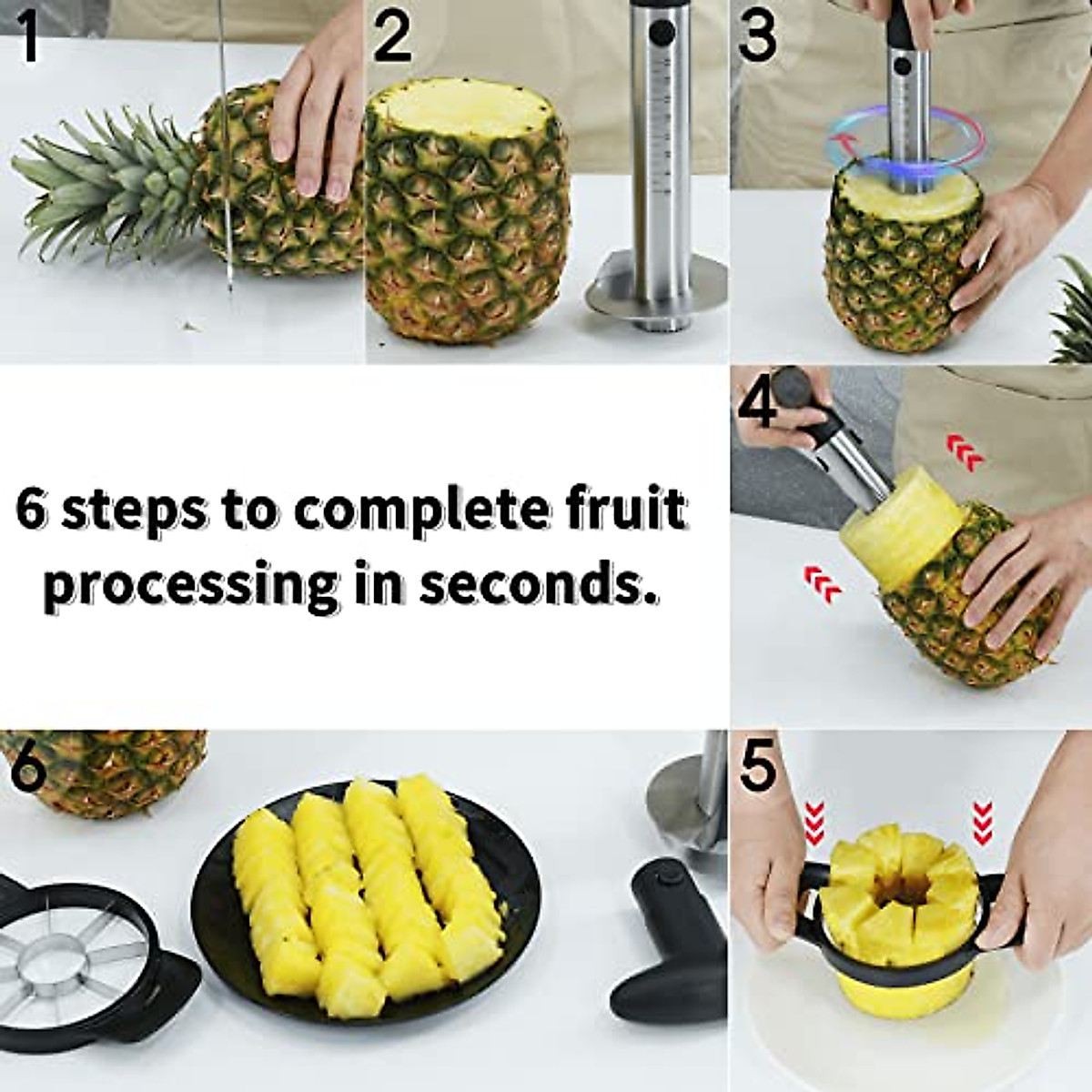 Newness Pineapple Corer and Slicer Tool, Durable Pineapple Core Remover with Upgraded Cutter & Reinforced Thicker Blade, Stainless Steel Kitchen Fruit Gadget for Diced Pineapple Rings, Black Handle