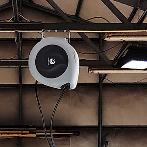 Air Hose Reel Retractable 3/8 in. x 50 ft Hybrid Polymer Hose, Retractable Auto-Rewind Enclosed Heavy Duty 180° Swivel Mount, Max 300PSI Commerical Polypropylene Grey