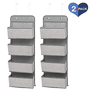 Delta Children 4 Pocket Over The Door Hanging Organizer - 2 Pack, Easy Storage/Organization Solution - Versatile and Accessible in Any Room in the House, Cool Grey