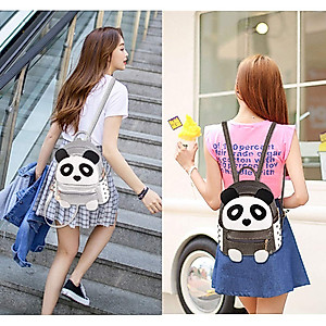H and N Fashion Cute Panda Backpack for Girls and Boys Leather Small Travel Shoulder/ Book Bag (Black)