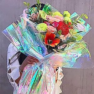 POPGIFTU Cellophane Wrap Paper Rainbow Color | Unfolded 86CM Wide X 15M Long | Iridescent Film Cellophane Gift Wrap | Florist Flower DIY Wrap Wedding Birthday Present Gift Package Wrapping