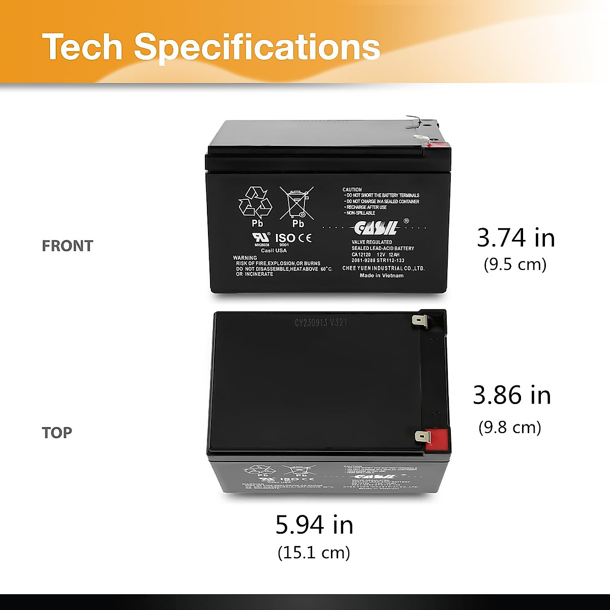 Casil 12V 12Ah F2 Terminal Sealed Lead Acid AGM Rechargeable SLA Deep Cycle Replacement Battery 2 Pack