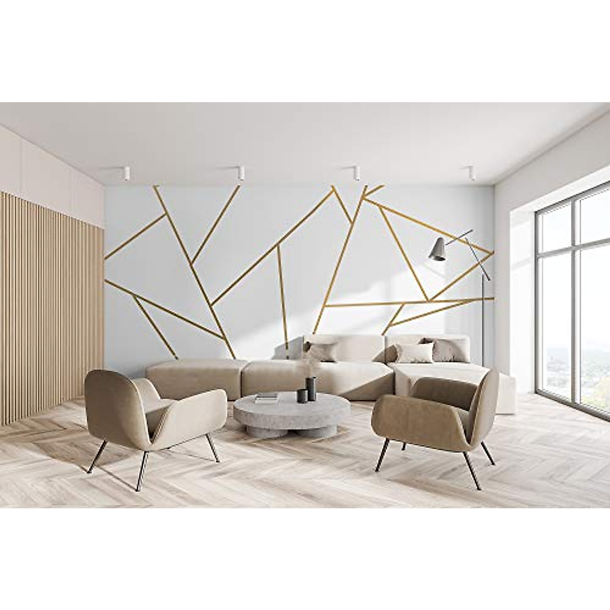 Murwall Gold Wall Decal Peel and Stick | Geometric Line Wall Sticker | Metallic Line Wall Decals
