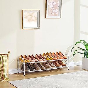 Hoctieon 2 Tier Shoe Rack for Closet, Shoe Rack FreeStanding, Entryway Shoe Shelf, Shoe Storage Organizer, Durable Mesh Style Shoe Rack, White