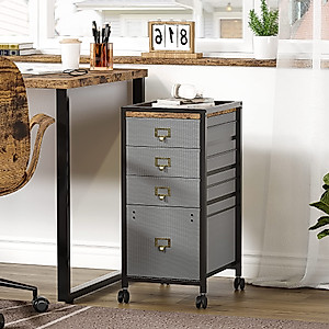 Alkmaar 4 Drawer Vertical Mobile File Cabinet Fits A4 or Letter Size, Rustic Grey