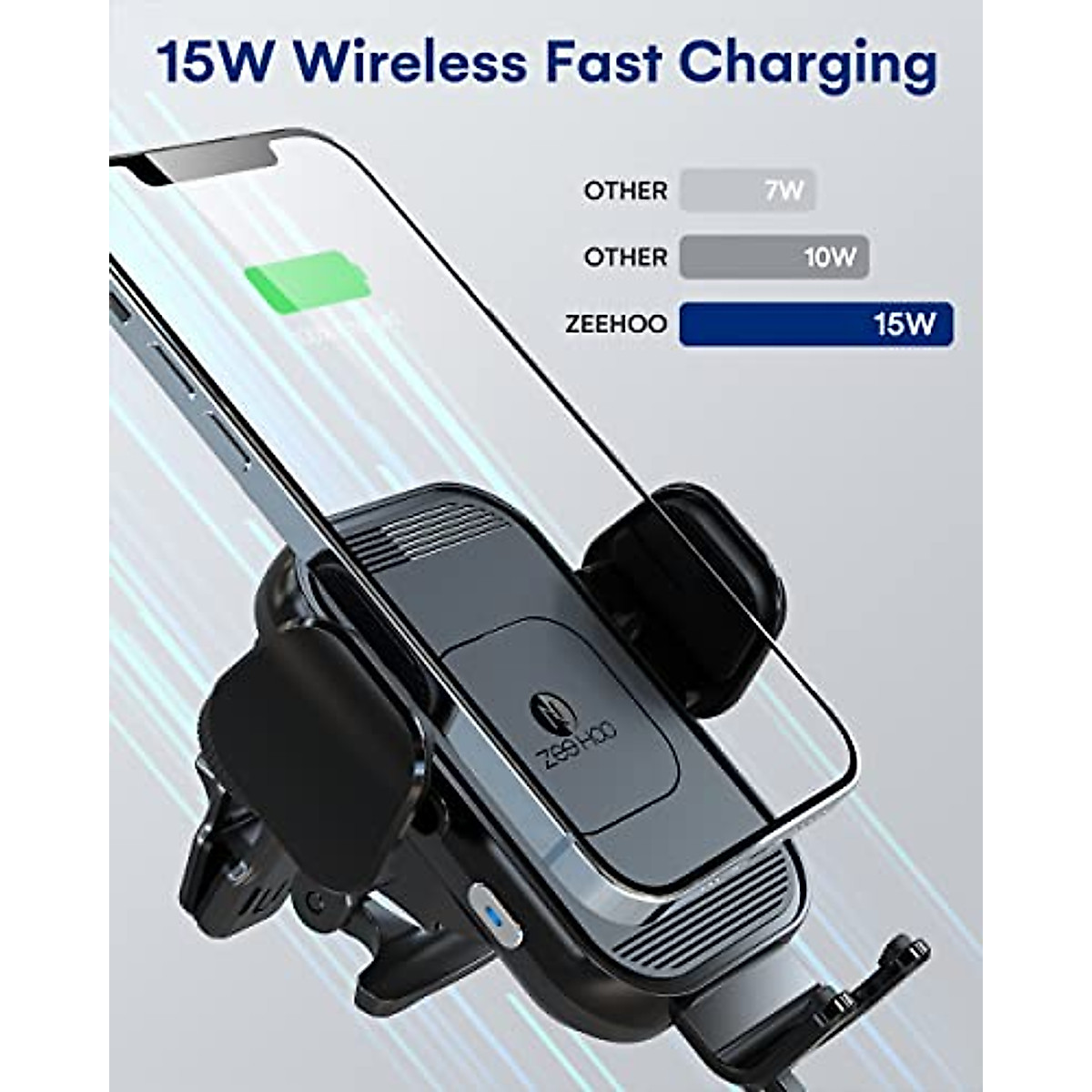 [Upgraded Version] ZeeHoo Wireless Car Charger,15W Fast Charging Auto-Clamping Car Mount, Car Vent Charging Phone Holder for iPhone 14 13 12 11, Samsung Galaxy S23 Ultra S21 S20 Note 20, etc