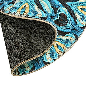 GEVES Trippy Mandala Round Area Rug Turquoise Floral Rugs for Bedroom Kids' Room Living Room Bathroom 3ft Carpet Accent Throw Rugs Indoor Use Non-Slip Easy to Clean