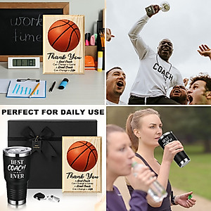 4 Pcs Coach Gifts Best Coach Ever, 30 oz Insulated Travel Tumbler with Whistle Plaque Gift Box Stainless Steel Mug Appreciation Gift Soccer Rugby Basketball(Basketball)