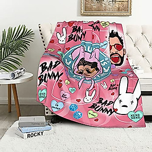 Bad Cute Bunny Flannel Throw Blanket Rapper Singer Soft Warm Cozy Plush Blanket Microfiber Throw Couch Sofa Bed 50"x60"