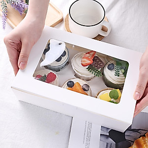 VGOODALL 6PCS White Cupcake Boxes, 6 Count Cupcake Containers with Window Holding 36 Pastry Box for Birthday Holiday Party Bakery Supplies