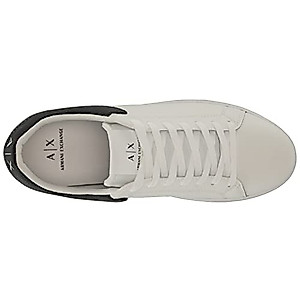 A|X Armani Exchange Men's Updated Leather Sidewall Logo Sneaker, Op.White+Black, 11