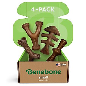 Benebone Small 4-Pack Dog Chew Toys for Aggressive Chewers, Made in USA, 30lbs and Under