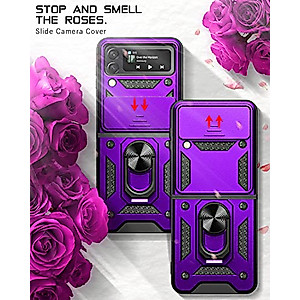 AICase for Samsung Galaxy Z Flip 4 Case, with Ring Kickstand and Camera Cover, Shockproof Flip Phone Case for Galaxy Z Flip 4 5G [Support Magnetic Car Mount], Purple