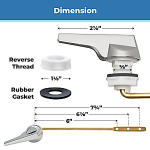 RAVINE Universal Toilet Handle Lever Replacement - Modern Chrome Polished Zinc Handle w/Brass Arm - Front Mount Toilet Flush Lever Compatible w/Most Toilet Tanks - Rubber Gasket Included