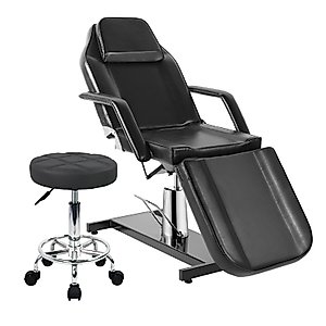 Dangvivi Hydraulic Tattoo Chair Table for Client, Lash Chair for Eyelash Extensions with Rolling Stool,Esthetician Bed Facial Chair,360 Swivel Adjustable Beauty Salon Spa Bed (Black Hydraulic)
