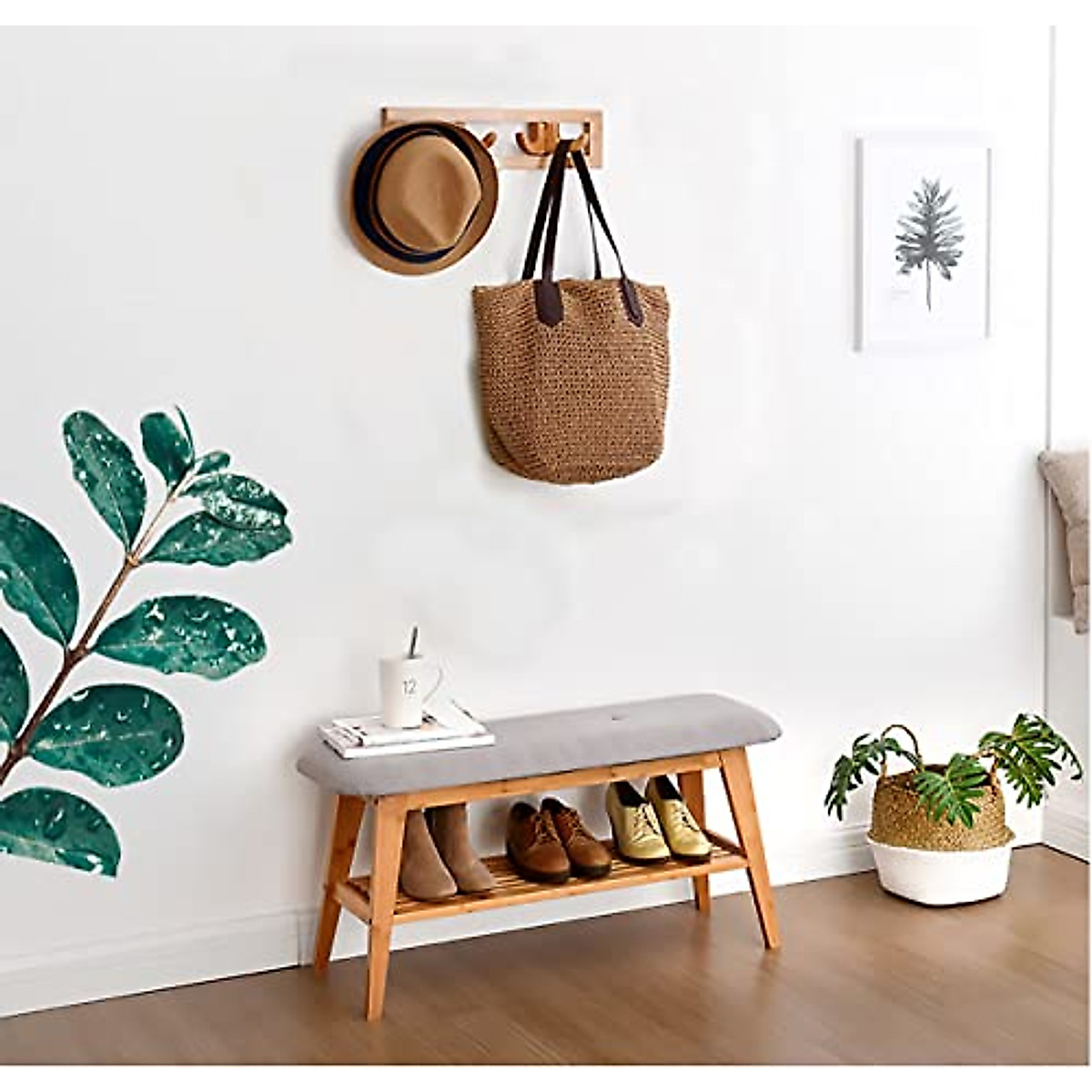 xianshengle Flip 4-Hook Wall Mounted Floating Coat Rack – Modern, Sleek, Space-Saving Hanger with 4 Retractable Hooks Wood Wall Coat Rack for Entryway, Bathroom, Bedroom