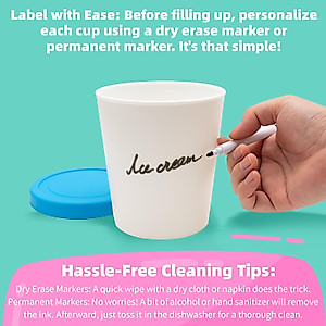 Belle&Beau 4 Pack Ice Cream Containers Set (1 Quart Each) with Silicone Lids, Ideal for Homemade Ice Cream, Sorbet, and Gelato, Dishwasher Safe, Includes 1 Erasable Marker, 1 Scoop, and 1 Cloth