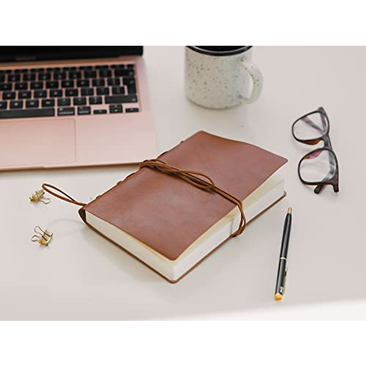 TROEX PU Leather Journal Writing Notebook with Ballpoint Pen, String Closure & Unlined Pages- Light Brown Leather Bound Journal for Men & Women- Vintage Style Handmade Leather Notebook Journal