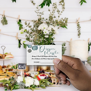 Diaper Raffle Sign,Diaper Raffle Baby Shower Game Kit (1 Standing Sign + 50 Guessing Cards),Greenery Insert Ticket,Baby Showers Decorations,Card for Baby Shower Game to Bring a Pack of Diapers-XN18