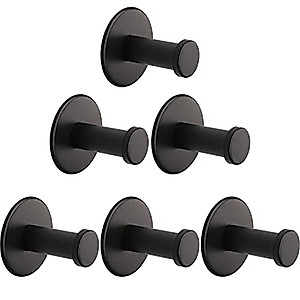 Vanloory Bath Towel Hooks, 6 Pack Self Adhesive Coat Hooks, Sturdy No Drilling Robe Hook, SUS 304 Stainless Steel Heavy Duty Clothes Hanger, Wall Hooks for Bathroom Bedroom Kitchen (2 in, Black)