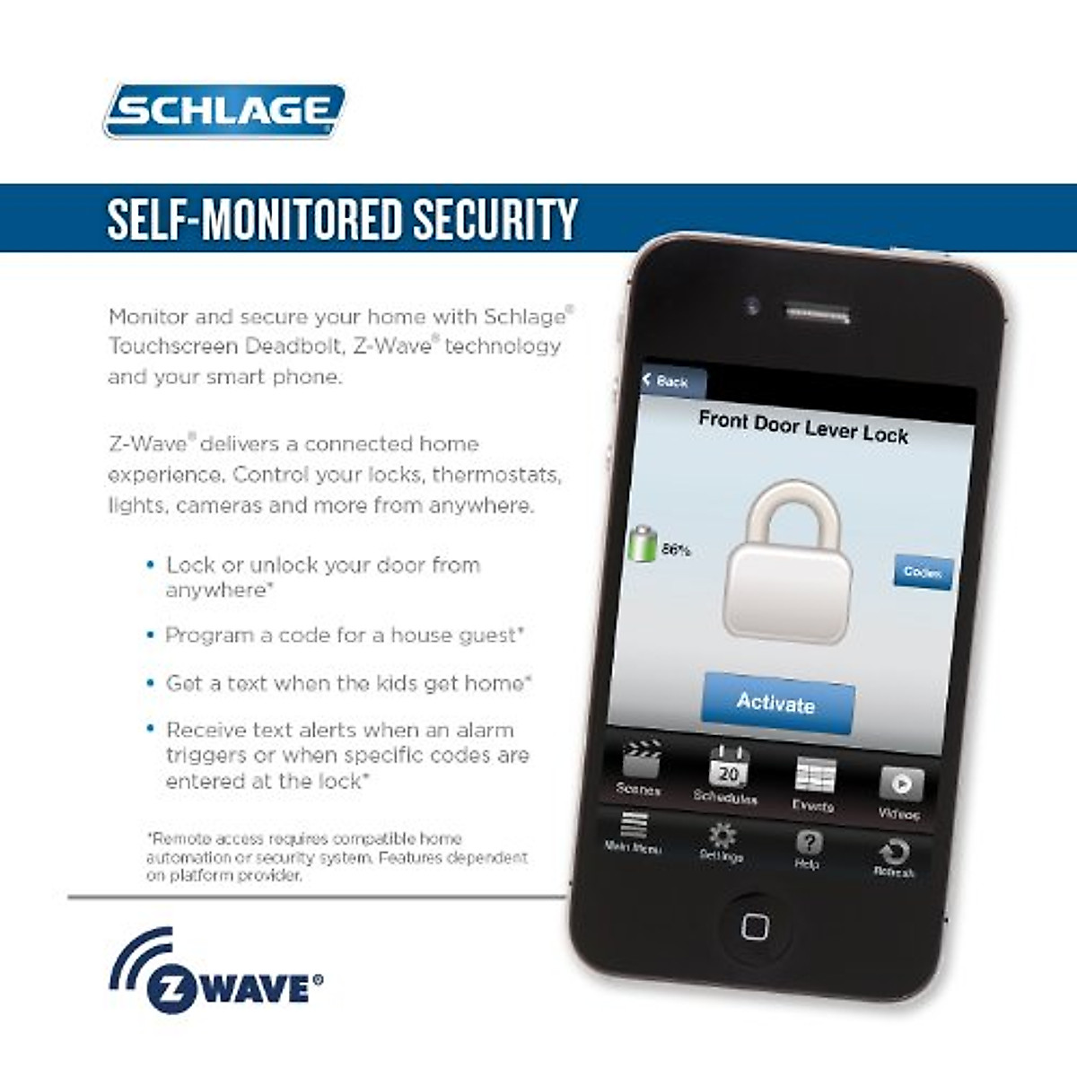 Schlage Z-Wave Connect Century Touchscreen Deadbolt with Built-In Alarm, Satin Chrome, BE469 CEN 626, Works with Alexa via SmartThings, Wink or Iris