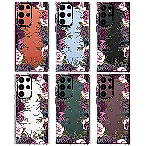 MOSNOVO for Galaxy S22 Ultra Case,Samsung S22 Ultra 5G Case, Black Purple Flower Garden Floral Clear Design Shock Absorption Bumper Soft TPU Women Girl Cover Case for Samsung Galaxy S22 Ultra