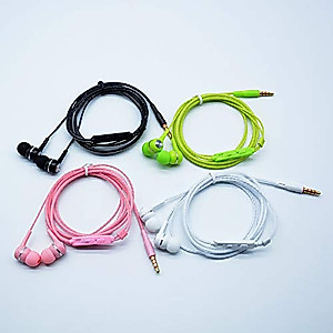 YNR A12 Headphones Earphones Earbuds Earphones, Noise Islating, High Definition, Fits All 3.5mm InterfaceStereo for Samsung, iPhone,iPad, iPod and Mp3 Players(Black+White+Pink+Green 4pairs)