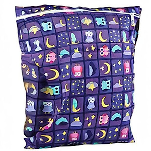 Sigzagor Wet Dry Bag Baby Cloth Diaper Nappy Insert Bag Reusable Washable (Moon Star Owls)