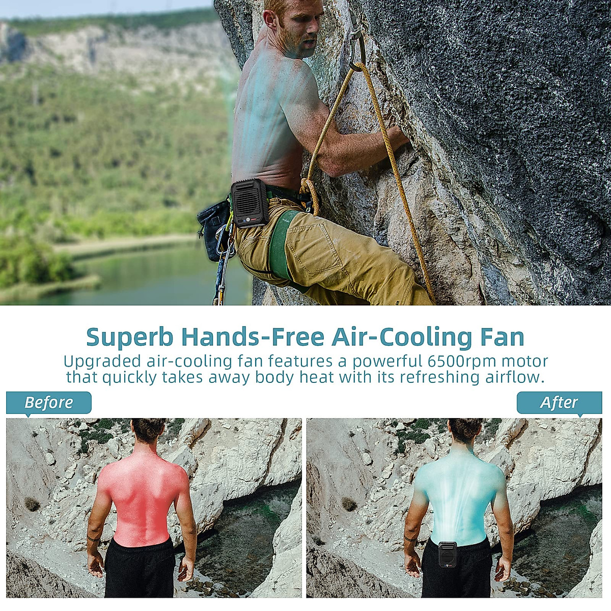 CIVPOWER Portable Waist Clip Fan, 10000mAh Battery Personal Hands-free Belt Fan, 3 Speeds, Body Fan for Outdoor Works, Farm, Hiking, Camping, Gardening, Travel