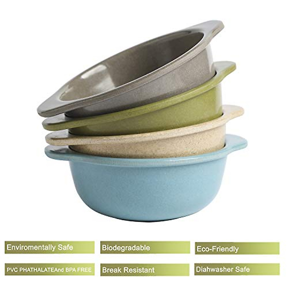 PandaEar Safe Stackable (4 Pack) Authentic Bamboo Baby Toddler Bowls Dinnerware, Non-Toxic Top Rack Dishwasher Safe, Eco-Friendly BPA Free(Neutral)
