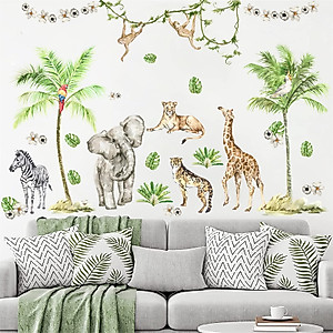 Jungle Animals Wall Decals Woodland Animals Wall Stickers Baby Boys Girls Nursery Wall Decor,Safari Wall Decals Peel and Stick Elephant Giraffe Forest Animal Wall Stickers for Kids Room Playroom Decor