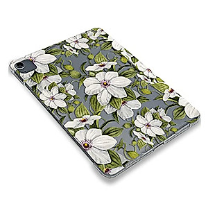 Kawaii White Flowers Cute Art case Compatible with iPad Mini Air Pro 7.9 8.3 9.7 10.2 10.9 11 12.9 inch Pattern Cover New 2022 2021 Trifold Stand 3 4 5 6 7 8 9 Generation 480 (12.9 Pro 3/4/5 gen)