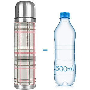 Stainless Steel Leather Vacuum Insulated Mug Cascading Plaid Thermos Water Bottle for Hot and Cold Drinks Kids Adults 16 Oz