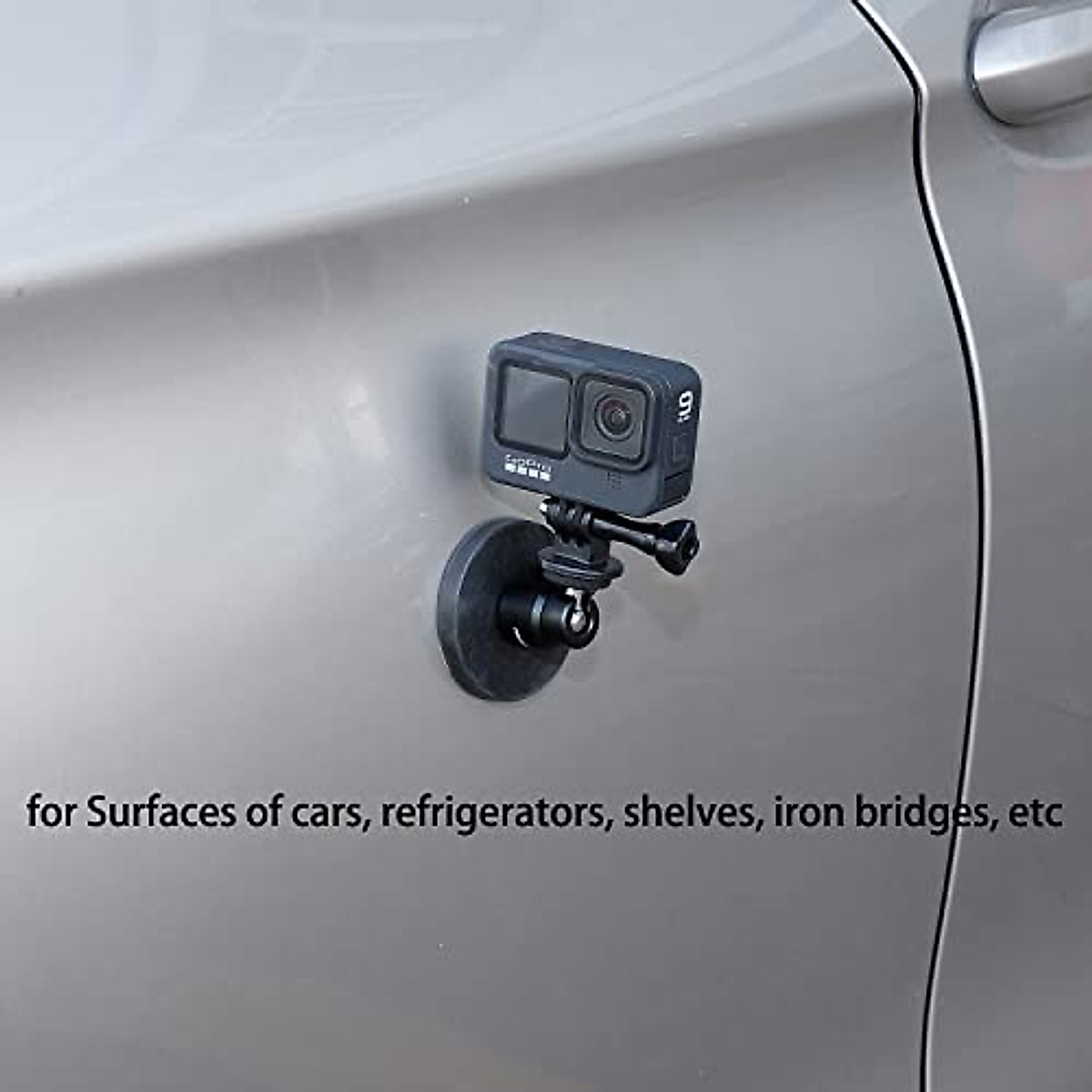 PellKing Magnet Camera Mount for GoPro Insta360 Akaso DJI Action ,with Rotation Ball Head Super Strong Rubber Coating Neodymium Magnet for Car, Attaches to Steel or Other Magnetic Surfaces