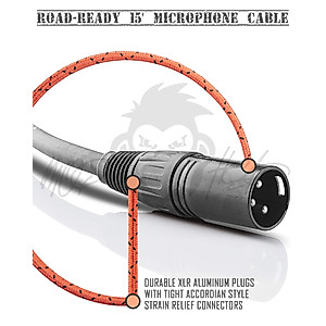 Mophead 15-Foot Balanced XLR Microphone Cable - 3-Pin XLR Male to XLR Female Pro Grade Double Insulated Tweed Braided (Red and Black Stripes)