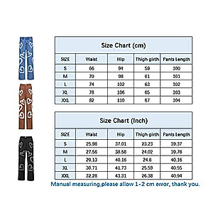 N/ D Women's Patchwork Pants Hight Waist Distressed Straight Wide Leg Denim Jeans Fashion Pencil Trousers (Brown Heart, S)
