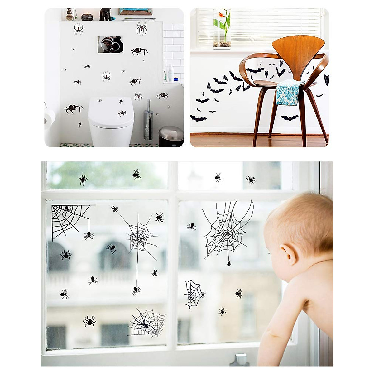 112 PCS Halloween Bat Spider Wall Stickers Decals for Halloween Party Decoration Supplies
