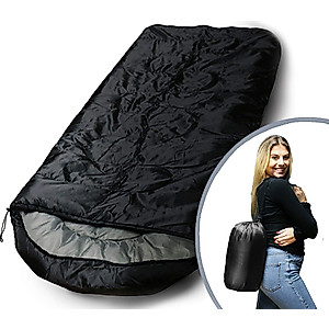 Camping Lightweight Sleeping Bag – 3 Season Warm & Cool Weather – Outdoor Gear, Adults and Kids, Hiking, Waterproof, Compact, Sleeping Bags Bulk Wholesale (1 Pack Black)