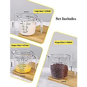 Measuring Cups Set, Liquid Measuring Cups For 3 For Kitchen - BPA Free Plastic Set with Spout Multiple Measurement Scales (Clear)