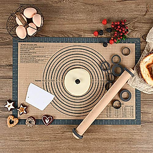 Adjustable Wood Rolling Pin with Thickness Rings for Baking -Non Stick Wooden Dough Roller Pin with Spacer Bands for Cookie,Pie Crust, Pastry Fondant and Bread By Folksy Super Kitchen (15.8, Grey)