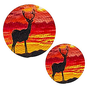 ALAZA Deer and Beautiful Sunset Red Sky Trivets for Hot Dishes 2 Pcs,Hot Pad for Kitchen,Trivets for Hot Pots and Pans,Large Coasters Cotton Mat Cooking Potholder Set