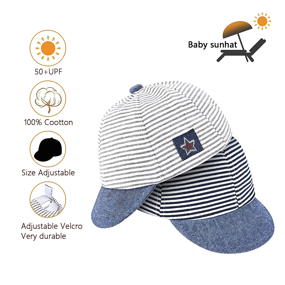 Baby Boy Baseball Cap Striped Sunhat Letter Sun Protection Hat,Sun Hat for Baby Boy and Baby Girl (Gray, 1pcs)