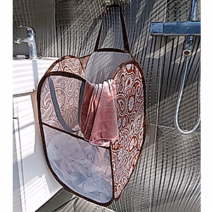 WEI LONG Mesh Popup Hamper-Foldable Lightweight Basket for Washing-Durable Clothing Storage for Kids Room,Students College Dorm,Home,Travel & Camping-Pop-up Clothes Hamper (Khaki Cat Paw)