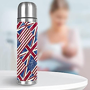 Stainless Steel Leather Vacuum Insulated Mug Flags of the United Kingdom Thermos Water Bottle for Hot and Cold Drinks Kids Adults 16 Oz